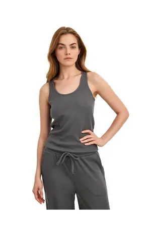 GOTTEX Summer Lounge Waffle Racerback Tank Top Dark-grey