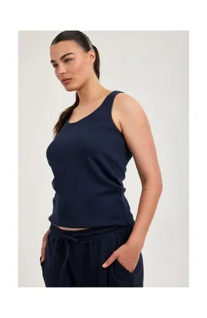 BEACH LIFE BY GOTTEX Summer Lounge Waffle Racerback Tank Top - Navy