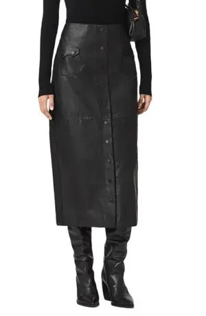ALLSAINTS Rock Leather Midi Skirt - Black