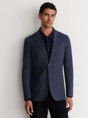 REISS Carlos Cotton Hopsack Single-breasted Blazer Tailored-fit - Denim Blue