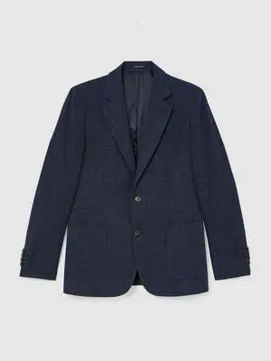 REISS Carlos Cotton Hopsack Single-breasted Blazer Tailored-fit - Denim Blue