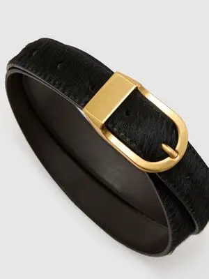 REISS Hazel Pony Hair-effect Leather Belt - Black