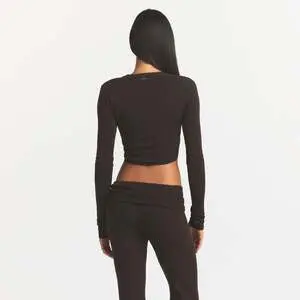 SKIMS Rounded Cropped Cardigan | Deep Neutral | | Essential Knit - Espresso