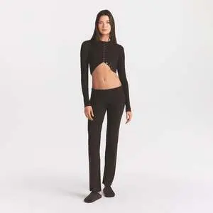 SKIMS Rounded Cropped Cardigan | Deep Neutral | | Essential Knit - Espresso