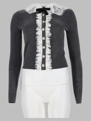 SELF-PORTRAIT Cardigan In Lana Con Colletto In Pizzo