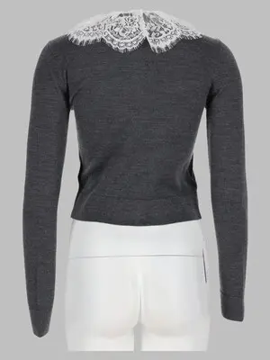 SELF-PORTRAIT Cardigan In Lana Con Colletto In Pizzo - Grey