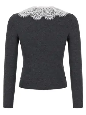 SELF-PORTRAIT Cardigan In Lana Con Colletto In Pizzo - Grey