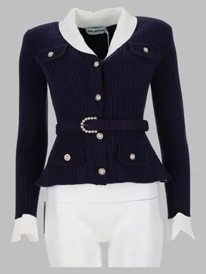 SELF-PORTRAIT Cardigan In Maglia A Coste - Blue