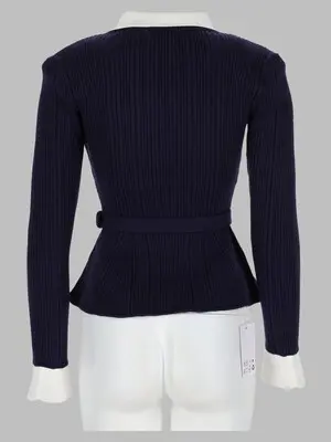 SELF-PORTRAIT Cardigan In Maglia A Coste - Blue