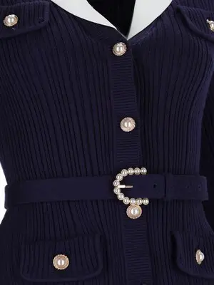 SELF-PORTRAIT Cardigan In Maglia A Coste - Blue