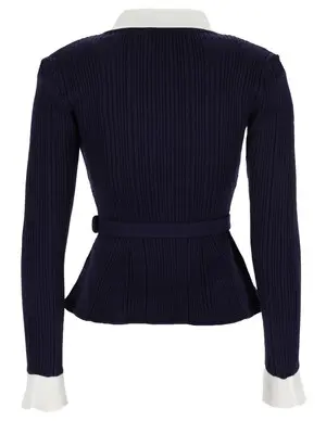 SELF-PORTRAIT Cardigan In Maglia A Coste - Blue