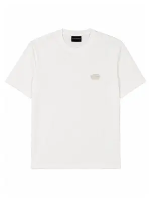 Emporio Armani T-shirt In Jersey Misto Lyocell Con Ricamo Logo Ea - White
