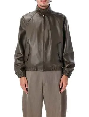 Bottega Veneta Relaxed Lambskin Leather Blouson With Intrecciato Collar - Verde