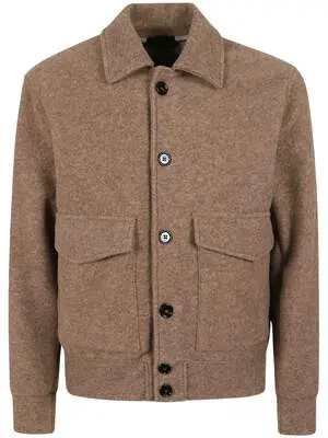 DONDUP Dondup Men's Grey Fleece Texture Classic Collar Front Button Jacket With Logo Plaque And Flap Pockets Grey
