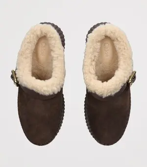 Chloé Suede-shearling Nama Wedge Mules 90