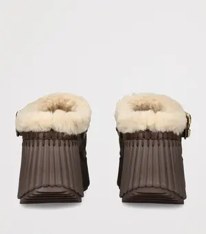 Chloé Suede-shearling Nama Wedge Mules 90