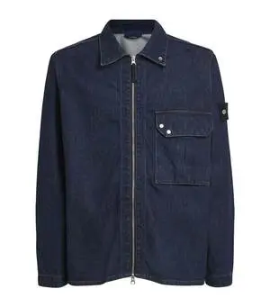 Stone Island Zip-up Denim Overshirt - Blue