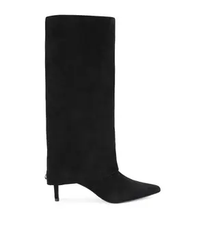 Kurt Geiger Suede Mansion Fold Heeled Boots 90 - Black