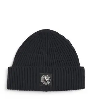 Stone Island Virgin Wool Logo Beanie - Navy