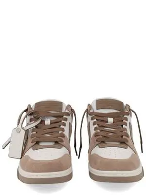 Off-White Low-top Leather And Suede Sneakers - Beige