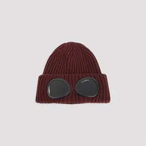 C.P. COMPANY Goggle Mini Beanie In 100% Wool - Red
