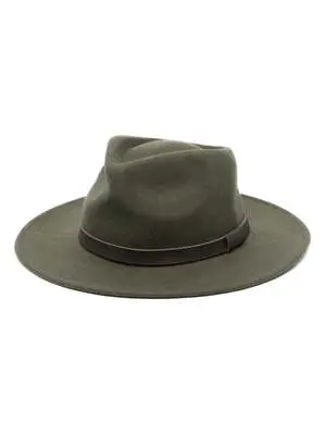 Barbour Wool Felted Debossed Logo Leather Band Crown Flat Brim Hat - Green