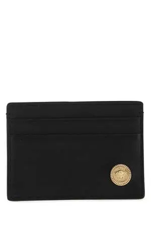 Versace Mini Leather Card Holder With Gold-tone Hardware - Black