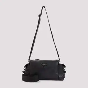 Prada Leather Crossbody Messenger Bag 24/32 Cm X 17 Cm X 12 Cm - Black