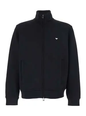Emporio Armani S High Neck Zip Sweatshirt With Logo Embroidery - Black