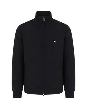 Emporio Armani S High Neck Zip Sweatshirt With Logo Embroidery - Black
