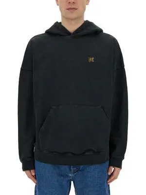 Palm Angels Back Burning Monogram Hoodie - Black