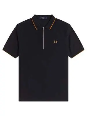 Fred Perry Short Sleeve Zip Polo Shirt - Black