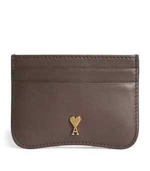 AMI Paris Grained Leather Paris Card Holder - Brown