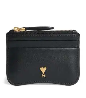 AMI Paris Leather Paris Zipped Card Holder - Black