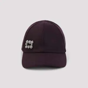 ROGER VIVIER Wool Cashmere Flower Strass Cap - Red