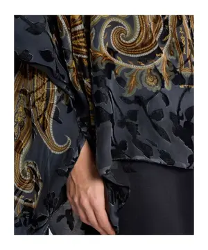 Etro Burnout Velvet Poncho Top With Placed Paisley Print