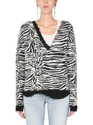 Saint Laurent Wool Mohair Blend Zebra-pattern Ripped Jumper - Multicolour