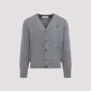 AMI Paris Adc Wool Cardigan For - Grey
