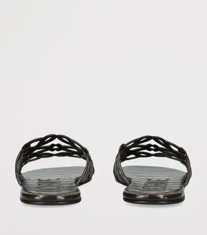 Loewe X Paula's Ibiza Croc-embossed Leather Petal Anagram Slides - Brown