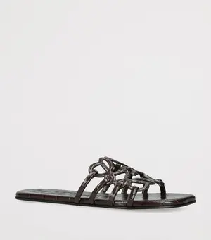 Loewe X Paula's Ibiza Croc-embossed Leather Petal Anagram Slides - Brown