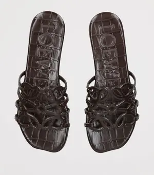 Loewe X Paula's Ibiza Croc-embossed Leather Petal Anagram Slides - Brown