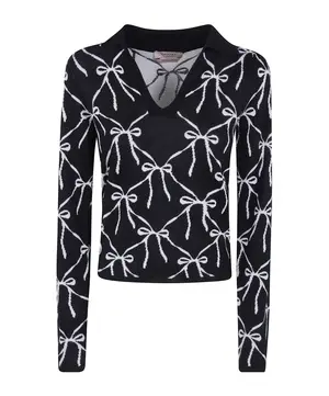 TWINSET Bowjacquard Polocollar Knit Sweater