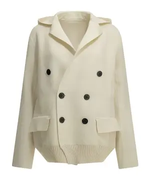 Sacai Double-breasted Hooded Coat - White