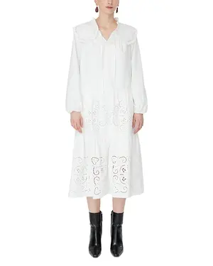 JOVONNA LONDON Cotton Eyelet V Neck Midi Dress