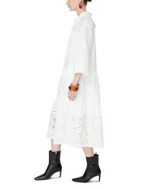 JOVONNA LONDON Cotton Eyelet V Neck Midi Dress