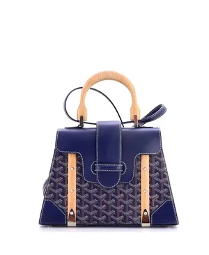 Goyard Pm Saigon Top Handle Bag Coated Canvas With Leather - Blue