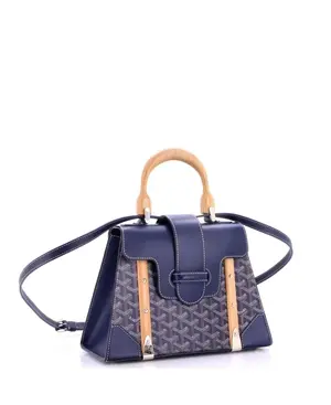 Goyard Pm Saigon Top Handle Bag Coated Canvas With Leather - Blue