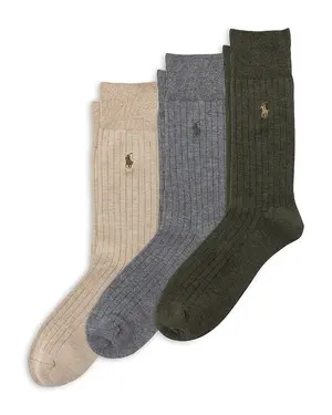 Polo Ralph Lauren Soft Touch Rib Slack Crew Socks, Pack Of 3 - Olive
