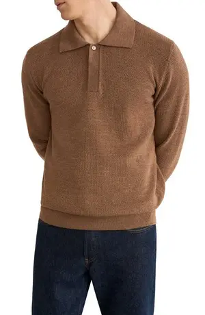 Eton Merino Wool Long Sleeve Polo Shirt - Medium Brown
