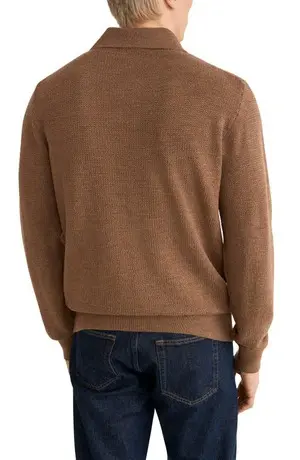 Eton Merino Wool Long Sleeve Polo Shirt - Medium Brown